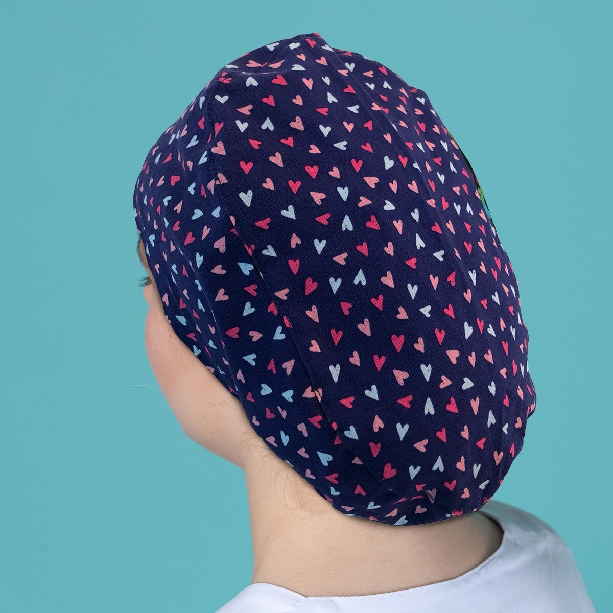 Long Hair Surgical Cap with Elastic Band - Navy Blue Hearts – SUPER B ...
