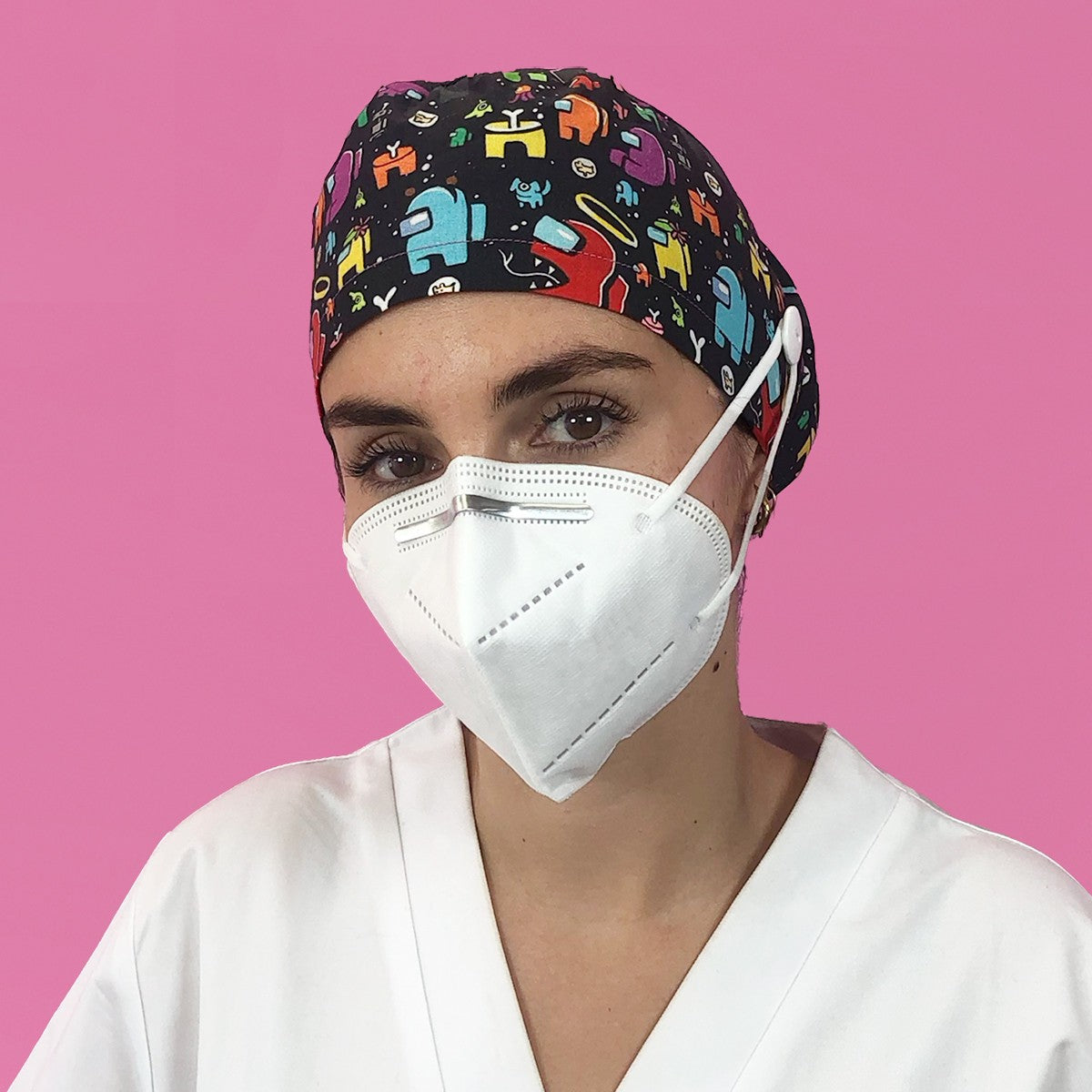 Long Hair Surgical Cap with with Buttons and Elastic Band - Among Us ...