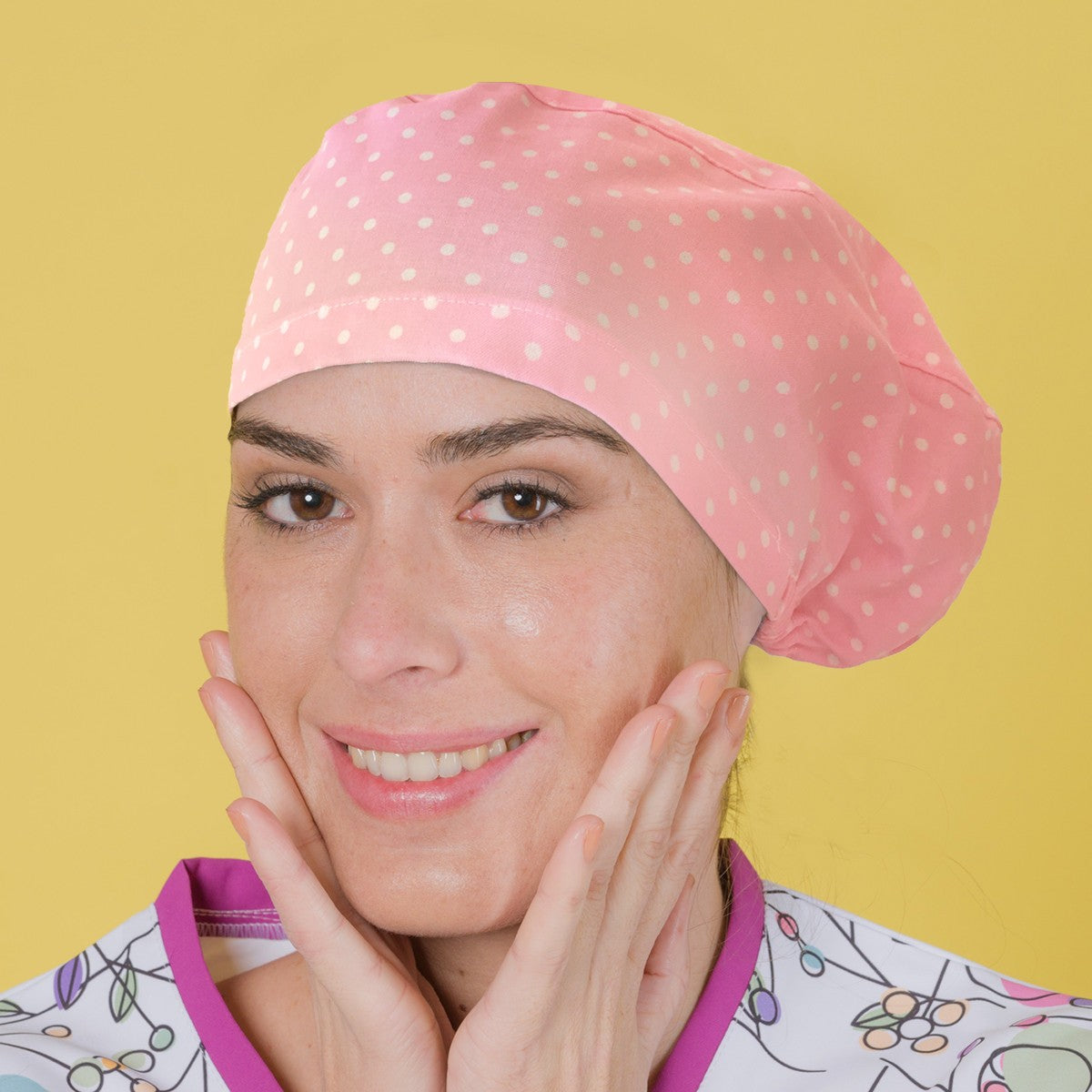 Long Hair Surgical Cap with Elastic Band - Dots over Pink – SUPER B ...