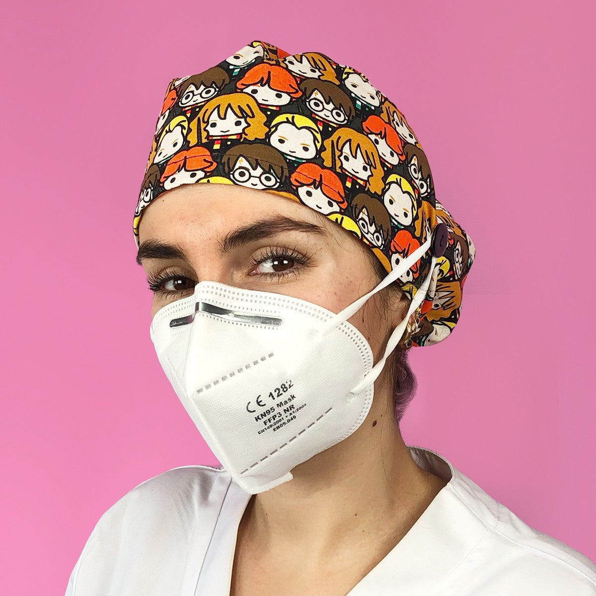 Long Hair Surgical Cap with with Buttons and Elastic Band - Hogwarts C ...