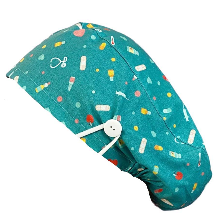 Long Hair Surgical Cap with with Buttons and Elastic Band - Medical In ...